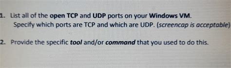 Solved List All Of The Open TCP And UDP Ports On Your Chegg