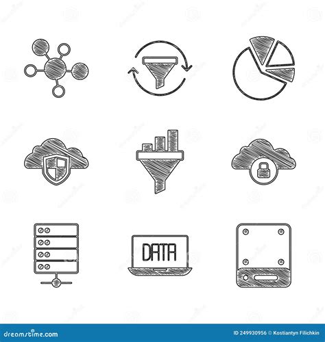 Set Sales Funnel With Chart Data Analysis Server Cloud Computing
