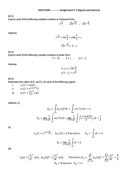 solution assignment 1 signals and systems q 1 pdf