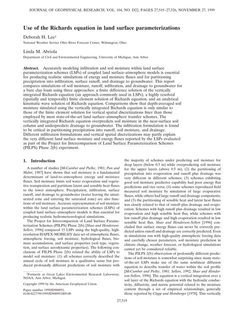 Pdf Use Of The Richards Equation In Land Surface Parameterizations