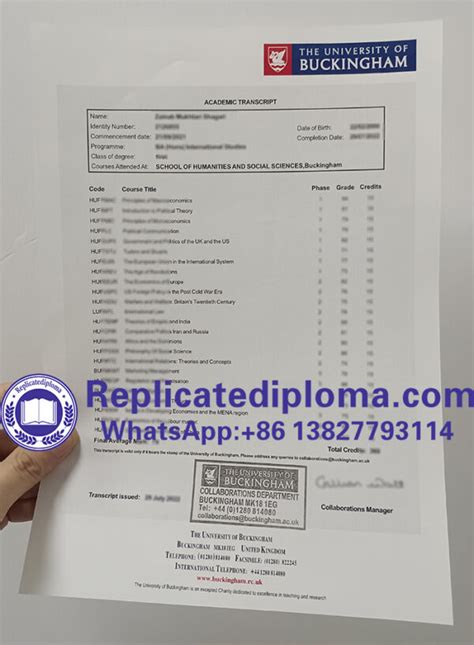 Find Authentic University Of Buckingham Transcript Sample Online