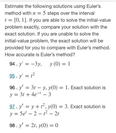 solved estimate the following solutions using euler s