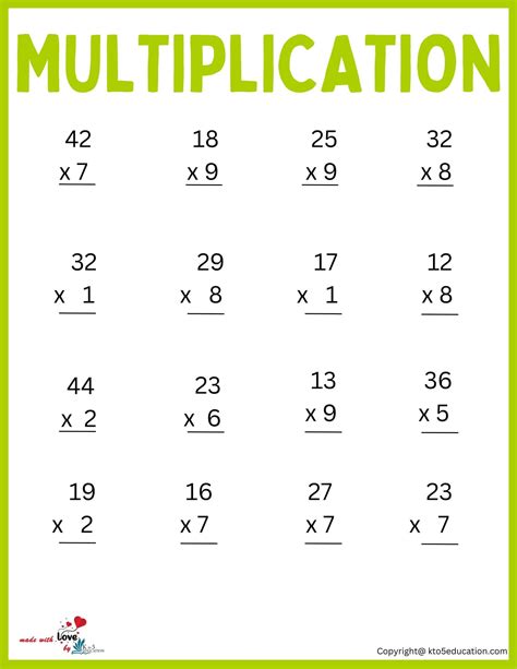 Free Multiplication Worksheet For 2nd Grade