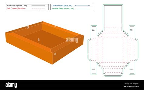 Trays With Lid Cover Double Wall Tray Box Die Line Template Or Die Cut Template Stock Vector