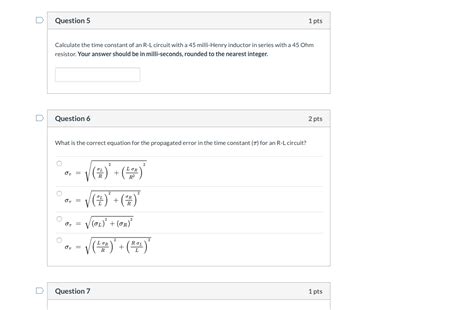 Solved Question 5 1 Pts Calculate The Time Constant Of An Chegg Com