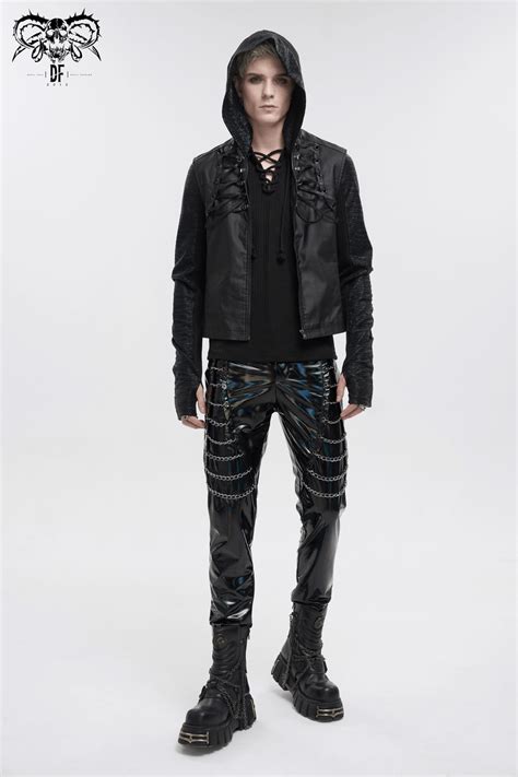 Punk Patent Leather Fitted Pants With Chains