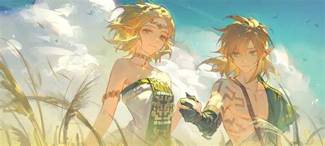 Link And Princess Zelda The Legend Of Zelda And More Drawn By Renjian Shilian Danbooru