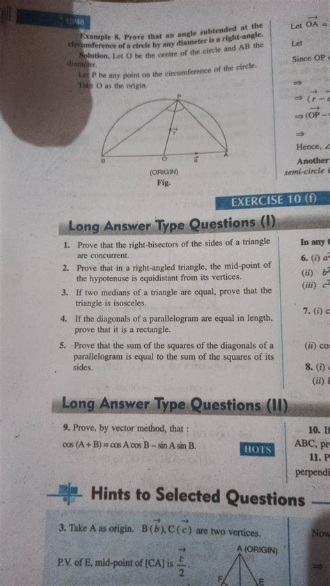 Long Answer Type Questions Ii 9 Prove By Vector Method That Cos A