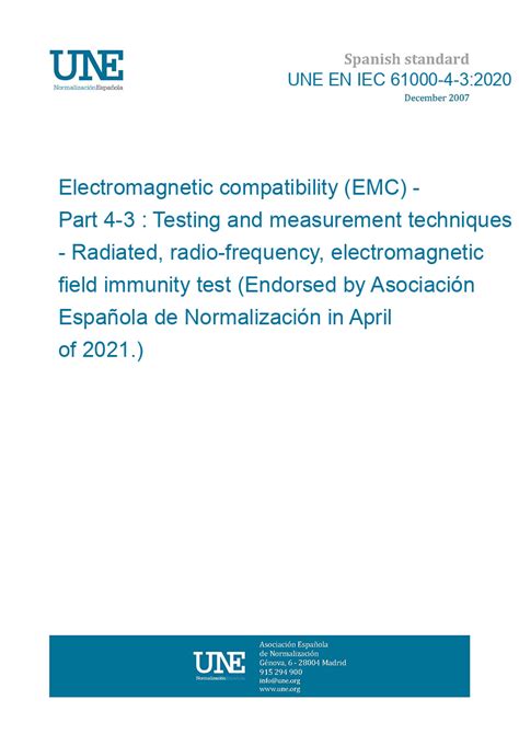 Une En Iec 61000 4 3 2020 Electromagnetic Compatibility Emc Part 4 3 Testing And