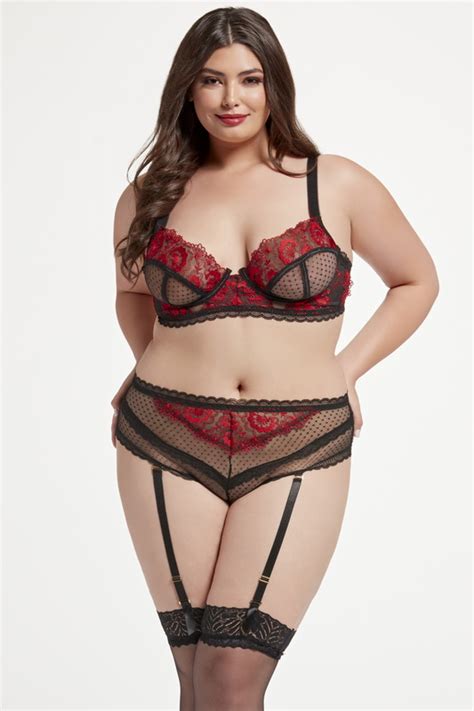 Plus Size Red And Black Mystic Floral Lingerie Bra Set Spicy Lingerie