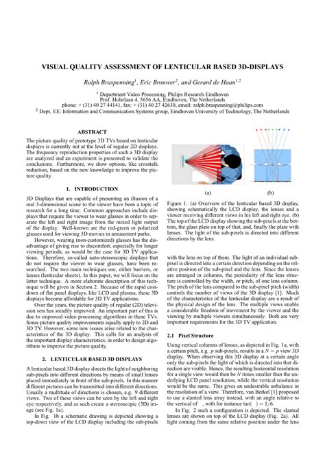 Pdf Visual Quality Assessment Of Lenticular Based 3d Displays