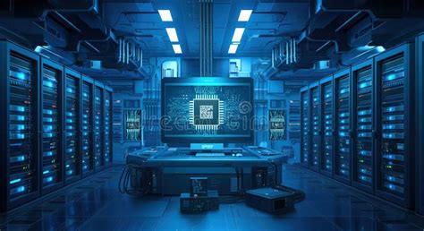 Working Data Center Filled With Rack Servers And Supercomputers Modern Telecommunications