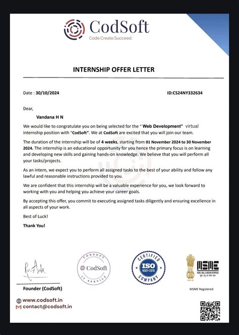 Vandana H N On Linkedin Started My Internship At Codsoft As A Web Developer