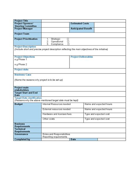 Template Project Initiation Document Pdf