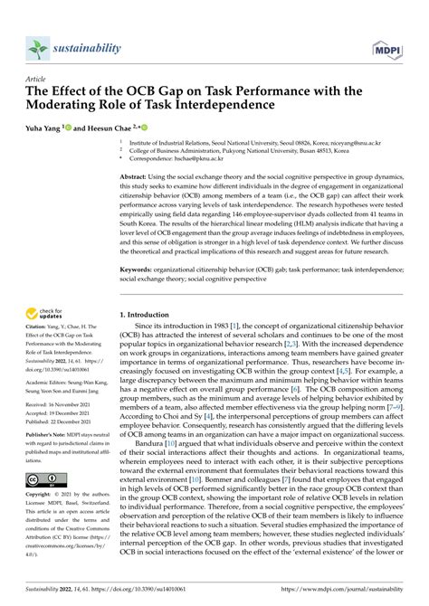 Pdf The Effect Of The Ocb Gap On Task Performance With The Moderating