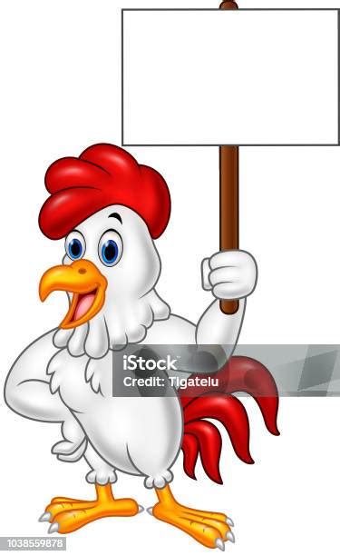 ไก่การ์ตูนถือป้ายเปล่า ภาพประกอบสต็อก ดาวน์โหลดรูปภาพตอนนี้ กระดาษ วัสดุ การยืน ตำแหน่ง