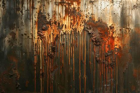 Abstract Rustic Metallic Texture With Dripping Rust Stains And Weathered Industrial Look For