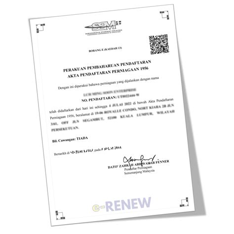 Re Print Ssm Certificate Form D E With Ctc E Renew My