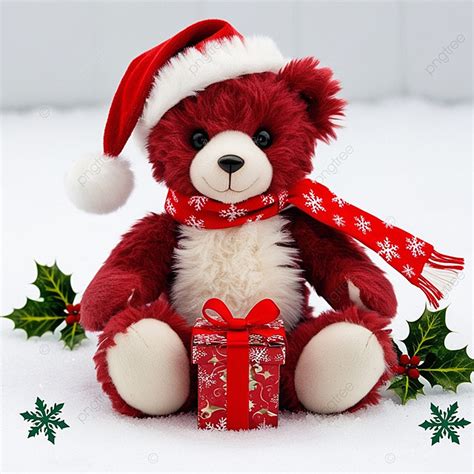 산타모자를 쓴 테디베어가 있어요 크리스마스 선물 계절 테디 귀여운 휴가 배경 일러스트 및 사진 무료 다운로드 Pngtree