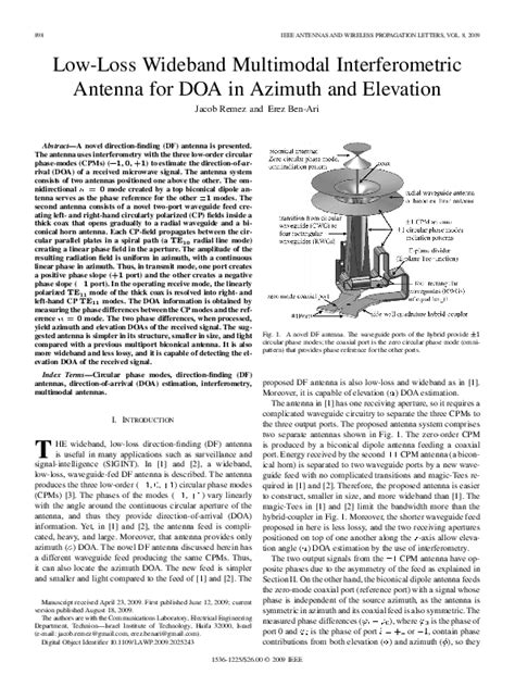 Pdf Low Loss Wideband Multimodal Interferometric Antenna For Doa In