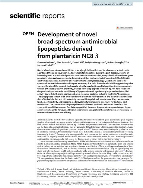 Pdf Development Of Novel Broad Spectrum Antimicrobial Lipopeptides Derived From Plantaricin Nc8 β