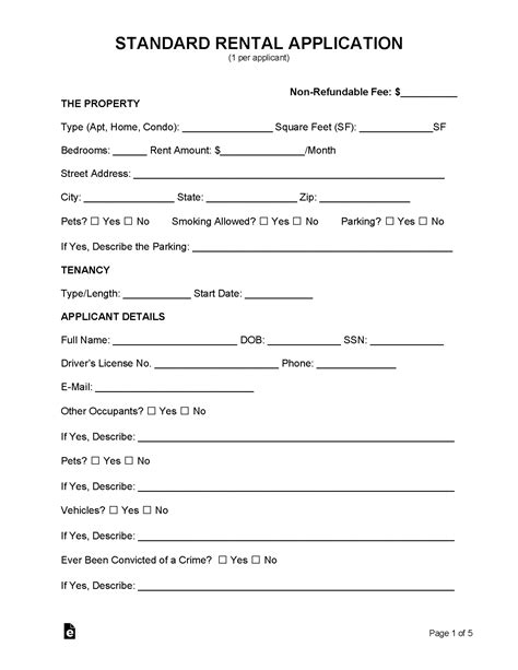 Free Rental Application Template Pdf Word Rtf