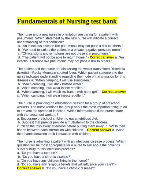 Fundamentals Of Nursing Test Bank Exams Nursing Docsity
