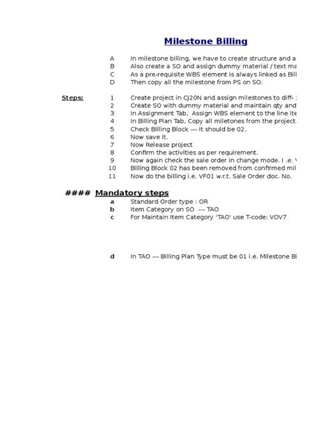 Milestone Billing Mandatory Steps Pdf