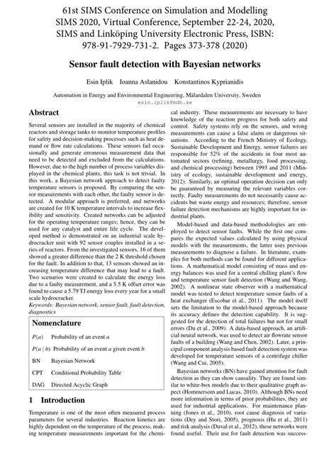 Pdf Sensor Fault Detection With Bayesian Networks