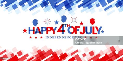 7월 4일 미국 독립기념일 기념 텍스트 디자인과 빨간색 파란색 풍선 불꽃놀이 모던한 미국 국기 색상 레드 블루 테크니티 추상적 배경 벡터 일러스트레이션 7월 4일에 대한