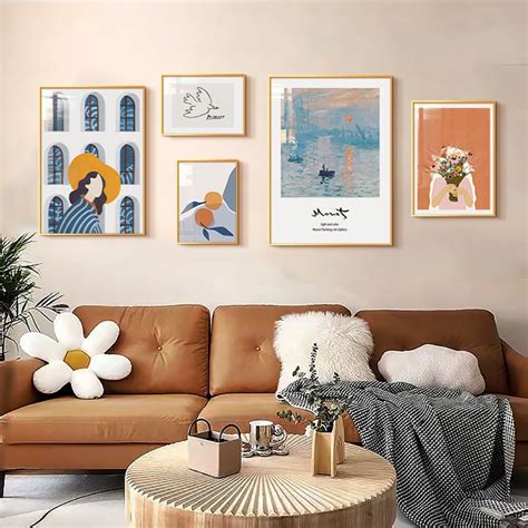 北欧文艺客厅装饰画现代简约沙发背景墙挂画小众艺术抽象组合壁画 淘宝网