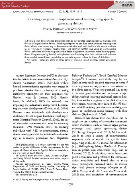 J Of App Behav Analysis 2019 Suberman Teaching Caregivers To