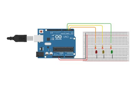 Circuit Design Semáforo 3 Leds Controlados Por Arduino Uno Tinkercad