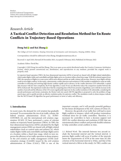 Pdf A Tactical Conflict Detection And Resolution Method For En Route Conflicts In Trajectory