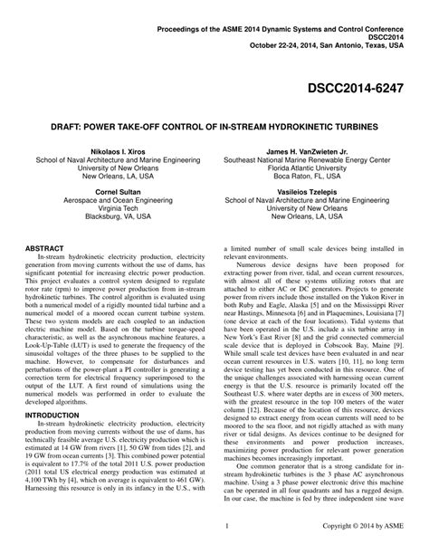 Pdf Power Take Off Control Of In Stream Hydrokinetic Turbines