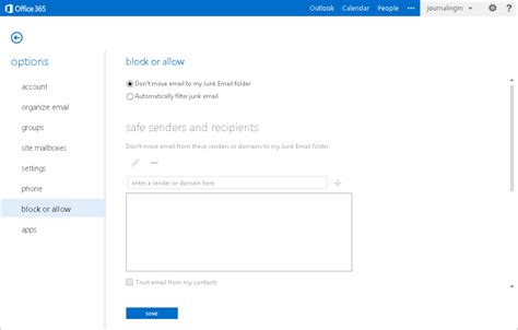 Disabling Junk E Mail Settings