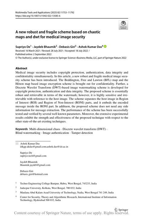 A New Robust And Fragile Scheme Based On Chaotic Maps And Dwt For Medical Image Security