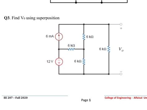 Solved Q3 Find Vo Using Superposition 6 Ma 6 ΚΩ 6 ΚΩ 6 ΚΩ