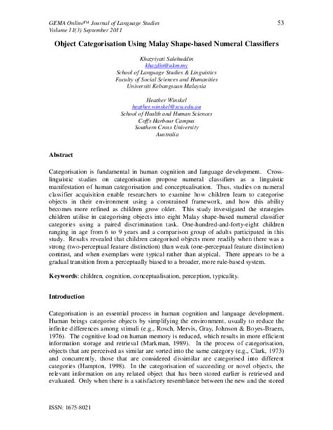 Pdf Object Categorisation Using Malay Shape Based Numeral Classifiers
