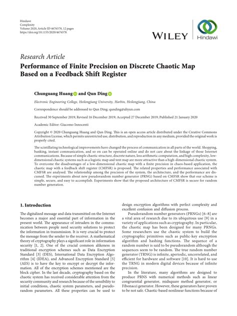 Pdf Performance Of Finite Precision On Discrete Chaotic Map Based On A Feedback Shift Register