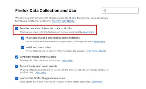 Manage Technical And Interaction Data Collection Settings In Firefox Suporte Mozilla