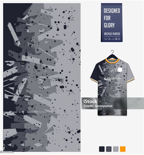 축구 저지 패턴 디자인 축구 키트 축구 키트 또는 스포츠 유니폼에 대한 회색 배경에 점 스플래터 패턴 티셔츠 모형 템플릿 패브릭 패턴 추상적 배경입니다 축구 유니폼에 대한