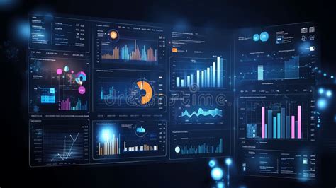 Futuristic Data Analysis Dashboard With Visualizations And Graphs Stock Illustration