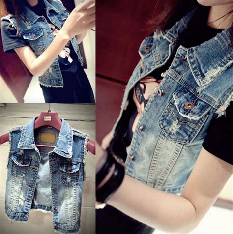 Summer Womens Fashion Denim Plus Size Vest Causal Hollow Out Jeans