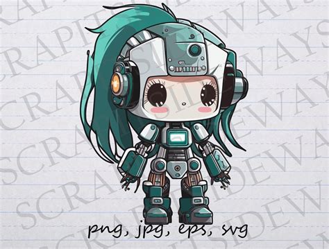 Cute Robot Girl Clipart Vector Graphic Svg Png  Eps Sci Fi Futuristic Robotics T Shirt Design