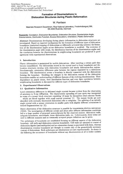 Formation Of Disorientations In Dislocation Structures During Plastic Deformation Scientificnet