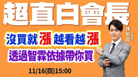 沒買就漲 越看越漲透過智霖依據帶你買 陳智霖分析師 智在必得，超直白會長 20231116 直播live Youtube