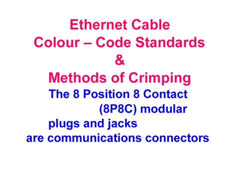 Ethernet Cable Lecture Ethernet Cable Colour Code Standards Methods Of Crimping The 8
