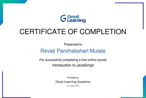 Revati Mutale On Linkedin Hi All I Have Successfully Completed The Javascript Course