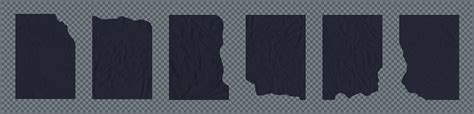 블랙 그런지 들쭉날쭉한 수직 사각형 프레임 찢어지고 구겨진 종이 조각 세트 벡터 찢어진 종이 시트 스티커 콜라주 배너에 대한